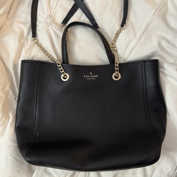 kate spade | Other | Kate Spade Black Leather Tote Bag Chain Strap ...